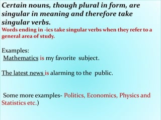 Subject Verb Agreement prepared by Rajni Jain J.N.V Sirohi (Raj.) | PPT