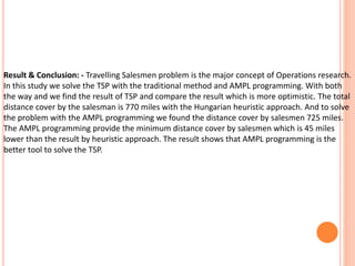 Operation research model for solving TSP | PPTX | Programming Languages | Computing