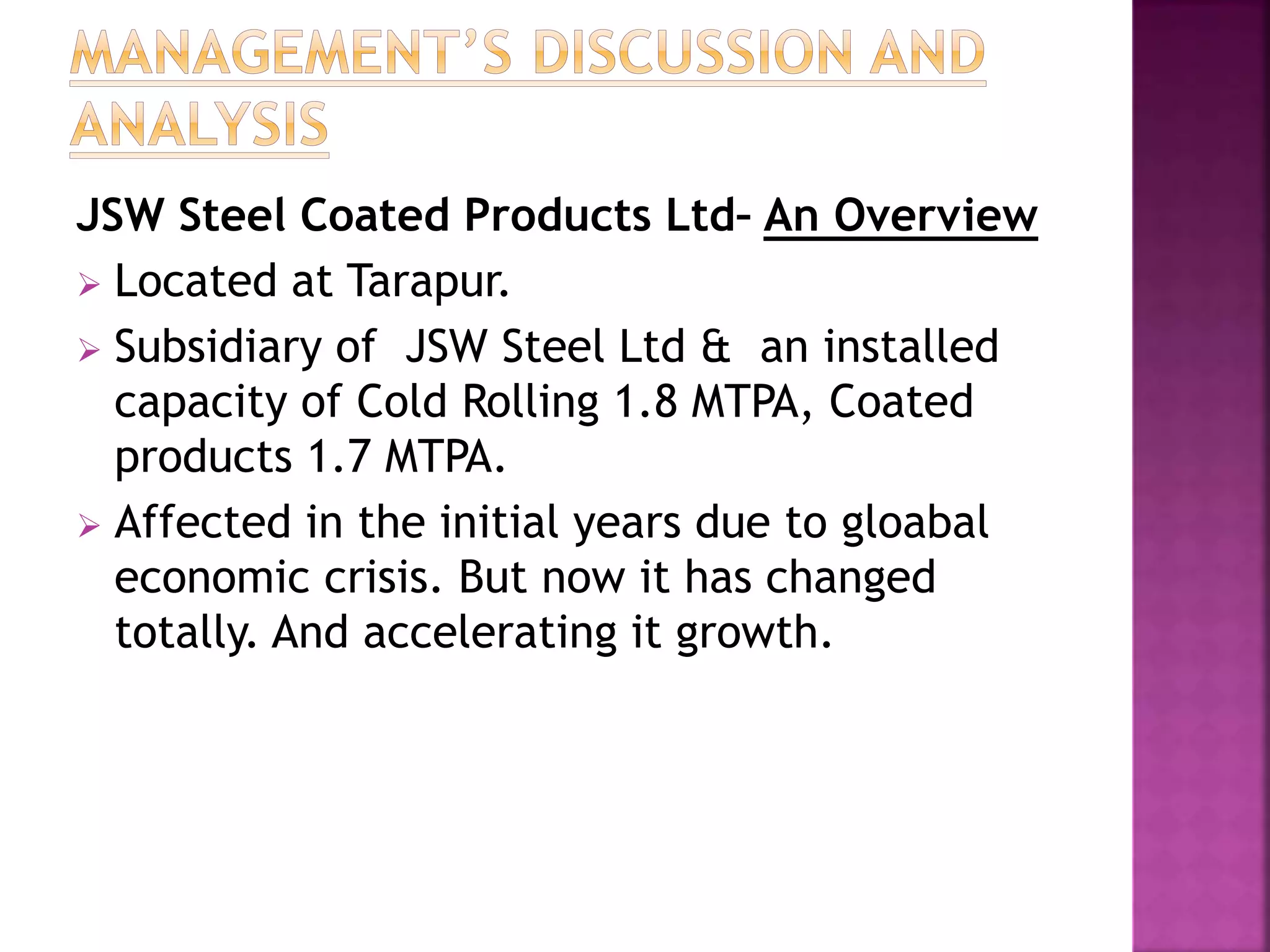 Financial analysis of steel industry ( JSW) | PPTX