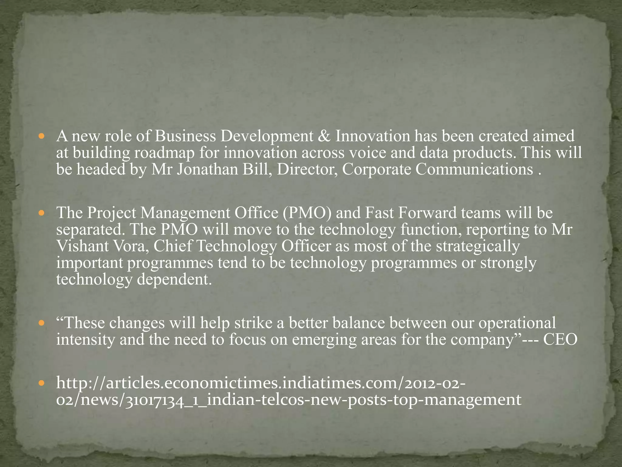 Organisational Structural Change in Vodafone | PPTX