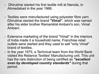 DHIRUBHAI AMBANI | PPTX | Commodities | Economy