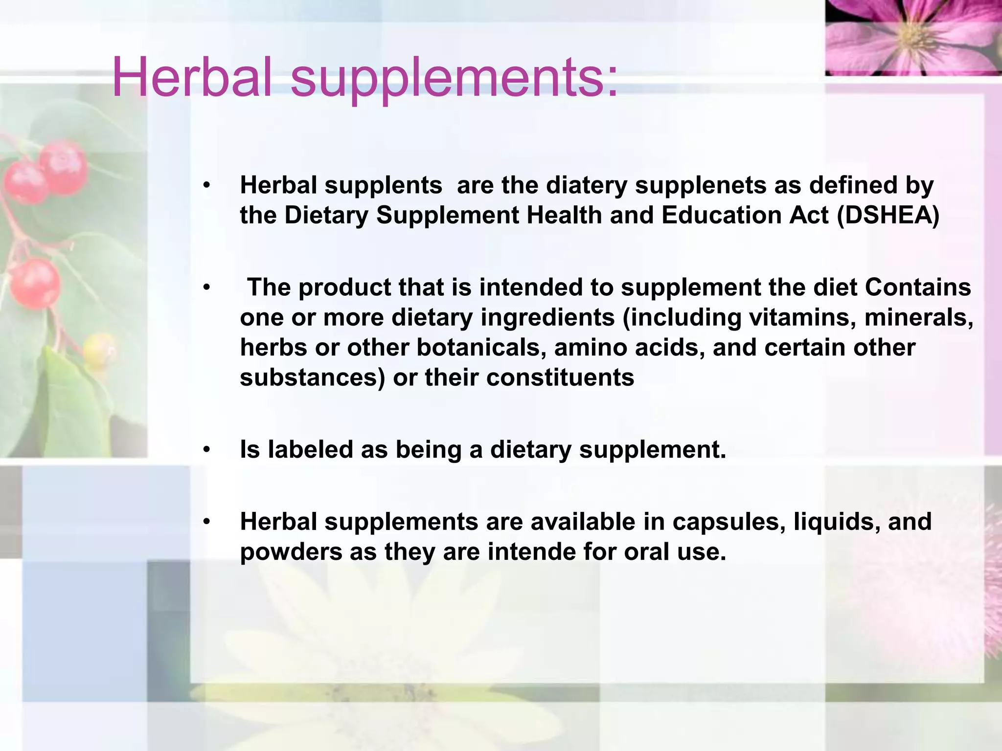 Herbal Medicines and Herbal Supplements | PPTX