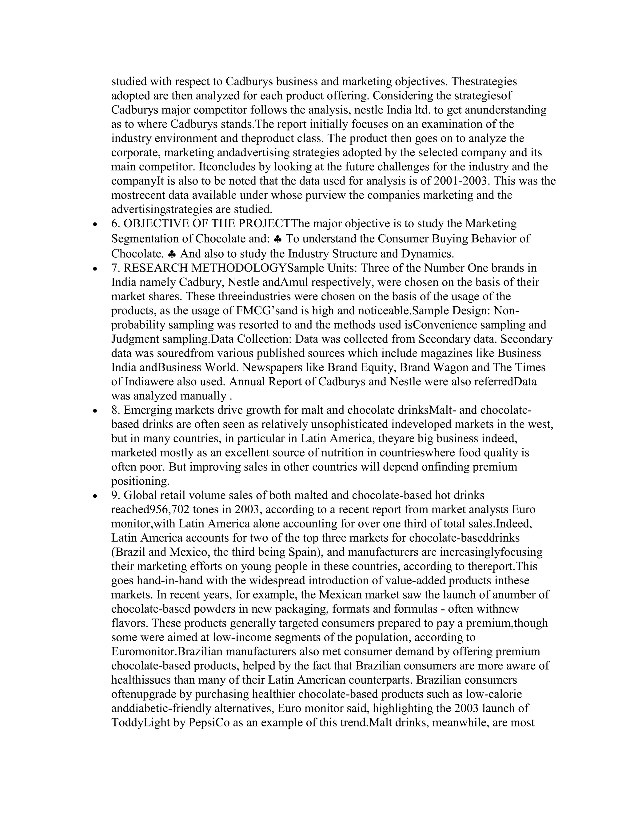 report on indian chocolate industry — Document Transcript | DOCX