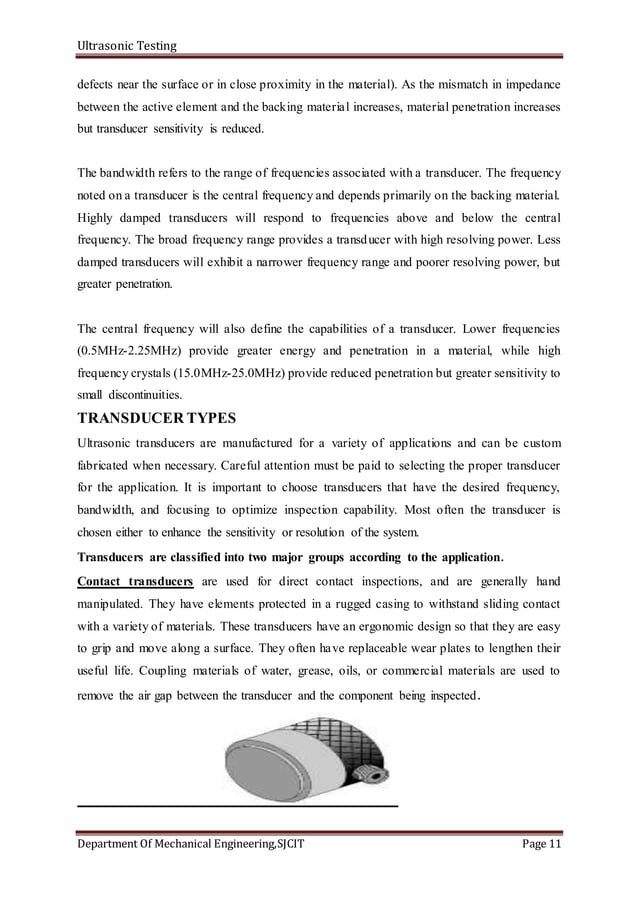 ULTRASONIC TESTING REPORT | DOCX | Physics | Science