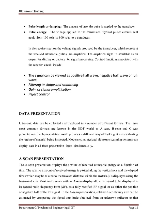 ULTRASONIC TESTING REPORT | DOCX | Physics | Science