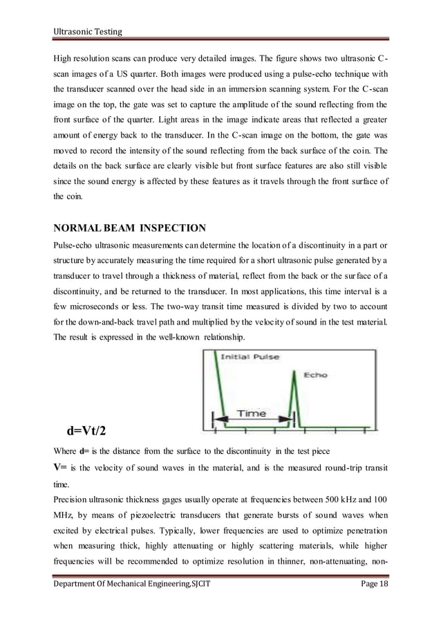 ULTRASONIC TESTING REPORT | DOCX | Physics | Science
