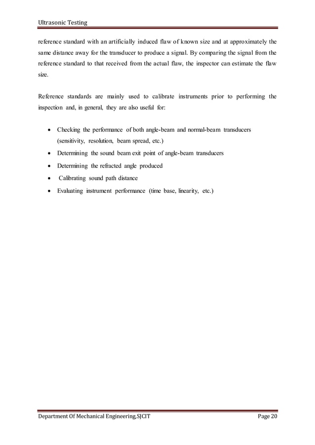 ULTRASONIC TESTING REPORT | DOCX | Physics | Science