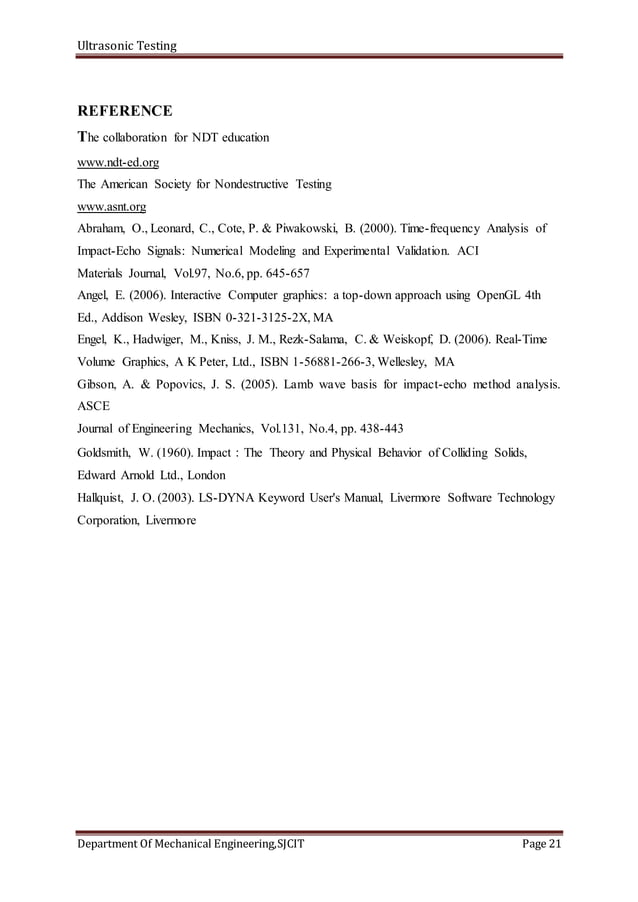 ULTRASONIC TESTING REPORT | DOCX | Physics | Science