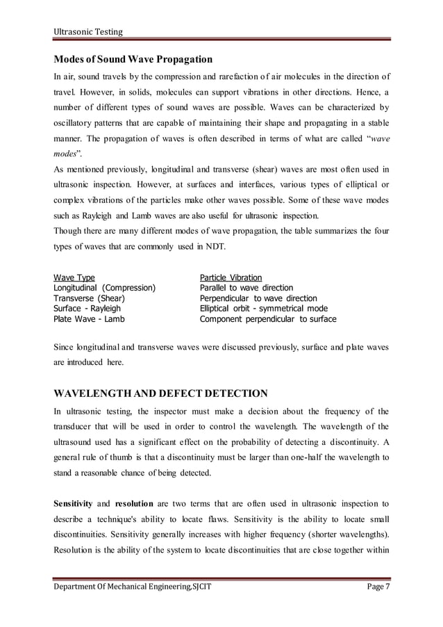 ULTRASONIC TESTING REPORT | DOCX | Physics | Science