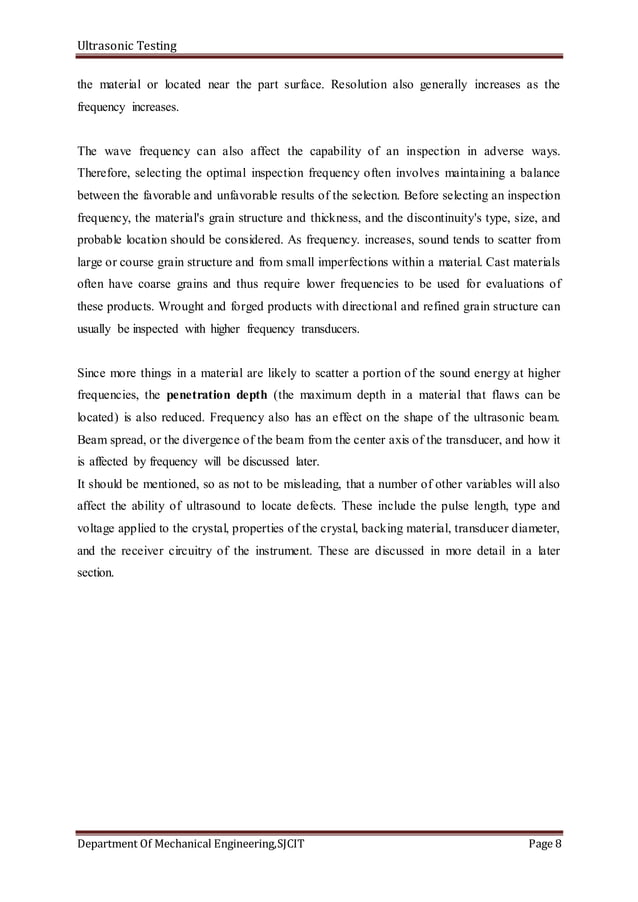 ULTRASONIC TESTING REPORT | DOCX | Physics | Science