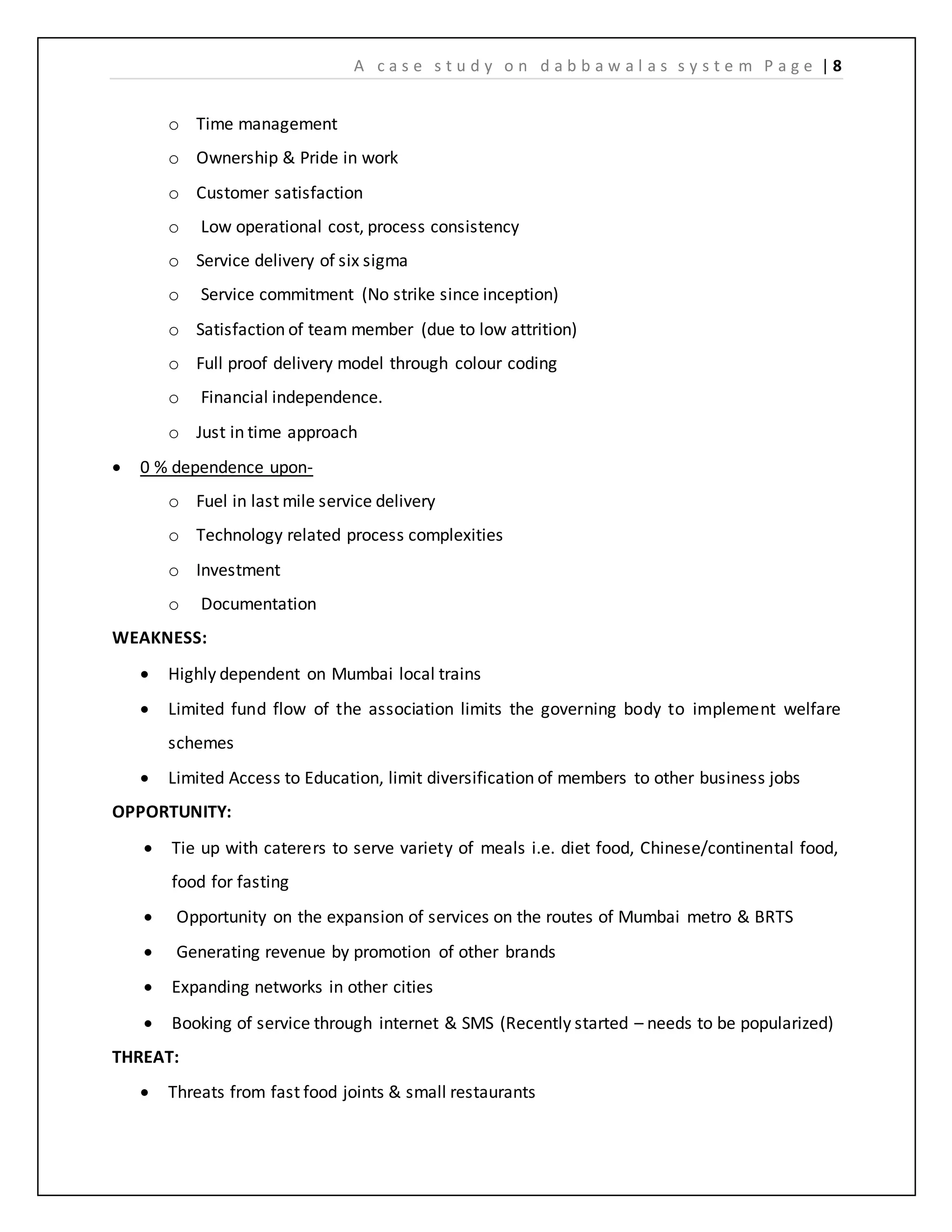 CASE STUDY ON DABBAWALA SYSTEM OF MUMBAI | DOCX
