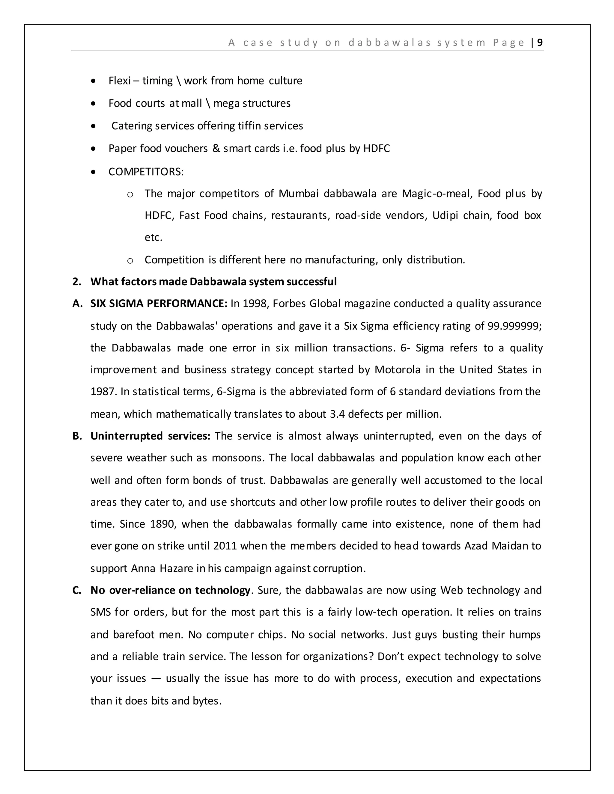 CASE STUDY ON DABBAWALA SYSTEM OF MUMBAI | DOCX
