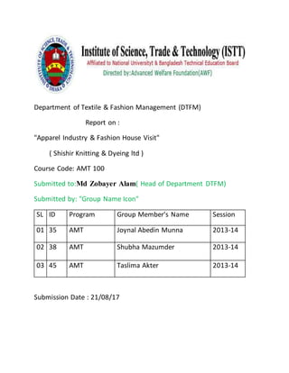 Factory visit repot | DOCX | Needlework | Arts and Crafts