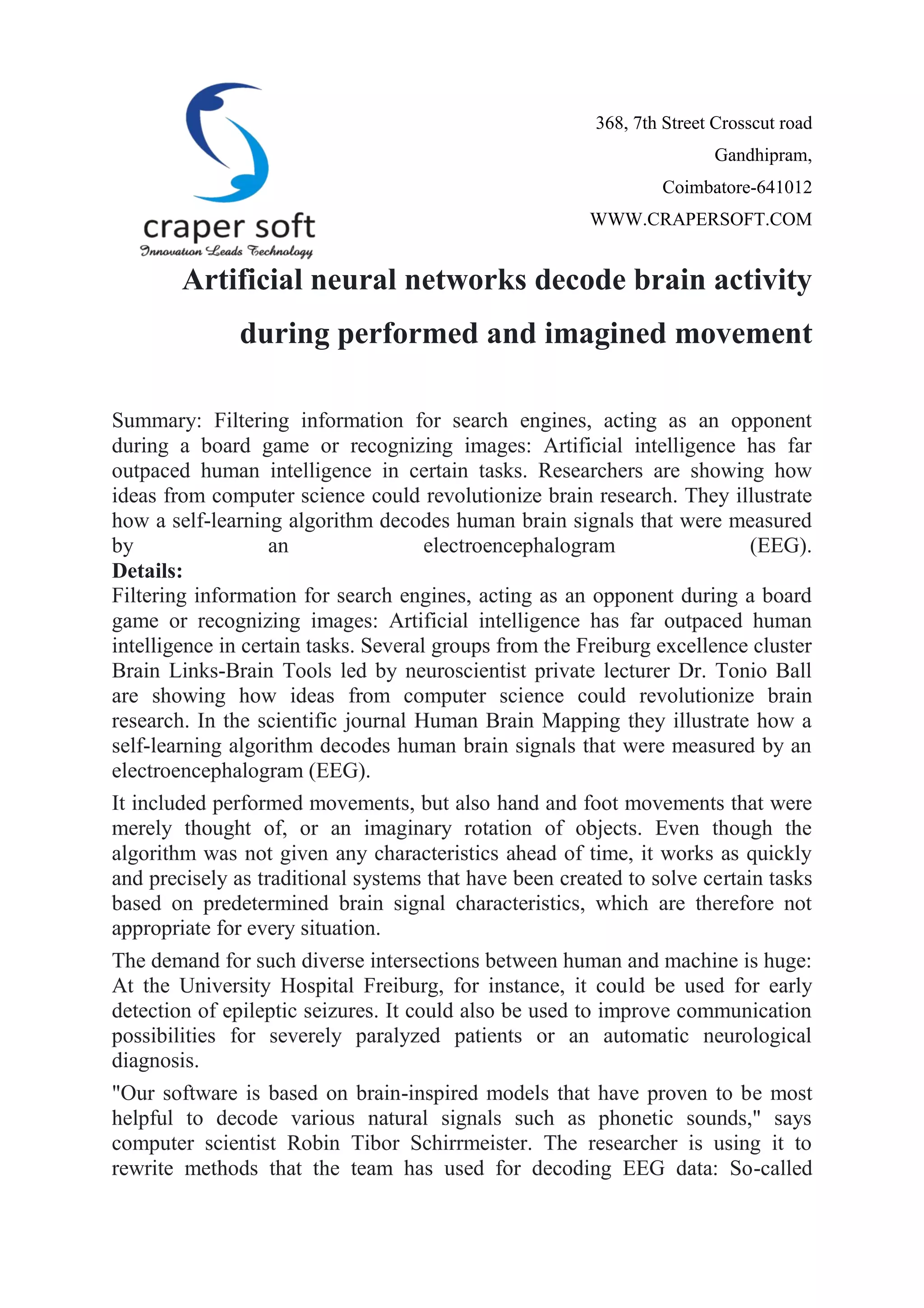 Artificial neural networks decode brain activity | PDF