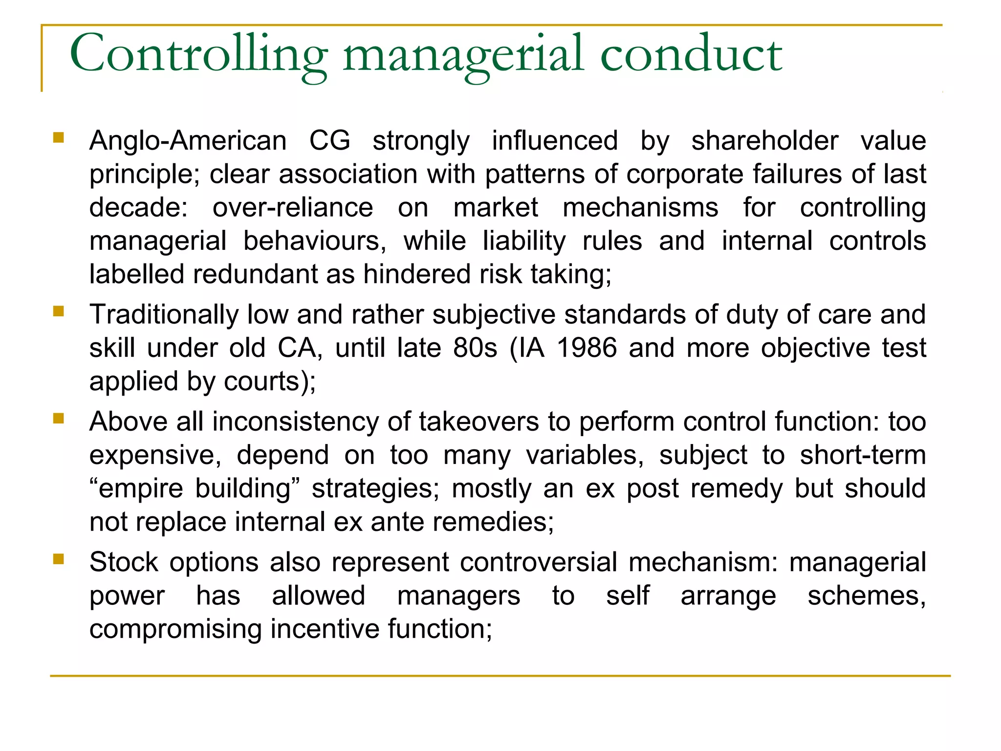 Controlling managerial behaviour: Theoretical issues and legal ...