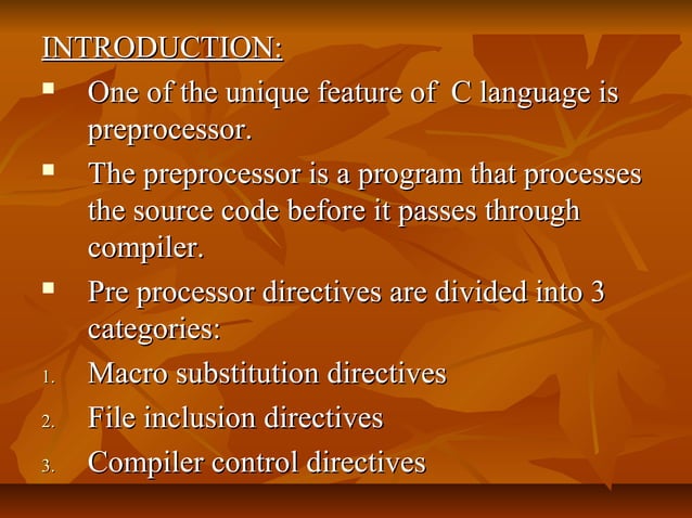 pre processor directives in C | PPT | Programming Languages | Computing