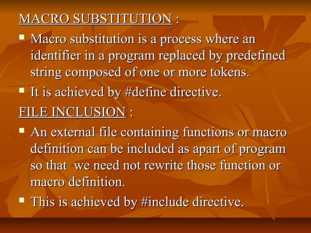 pre processor directives in C | PPT | Programming Languages | Computing