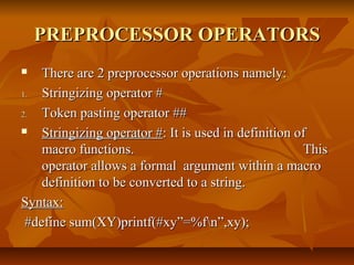pre processor directives in C | PPT | Programming Languages | Computing