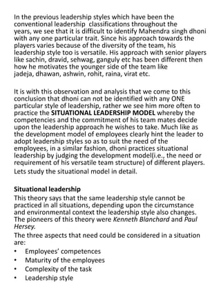 LEADER BY INSTINCT- MAHENDRA SINGH DHONI- ORGANIZATIONAL BEHAVIOUR | PPTX