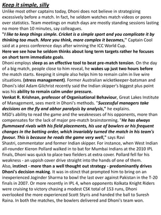 LEADER BY INSTINCT- MAHENDRA SINGH DHONI- ORGANIZATIONAL BEHAVIOUR | PPTX