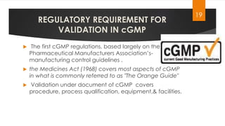 regulatory requirement for validation in pharma industry | PPTX