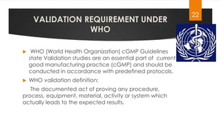 regulatory requirement for validation in pharma industry | PPTX
