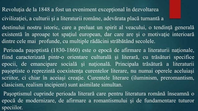 Rolul literaturii in perioada Pasoptista | PPT