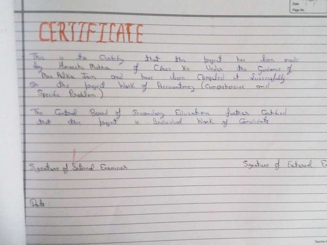 Accountancy 12th class Project Work (both comprehensive and specific ...