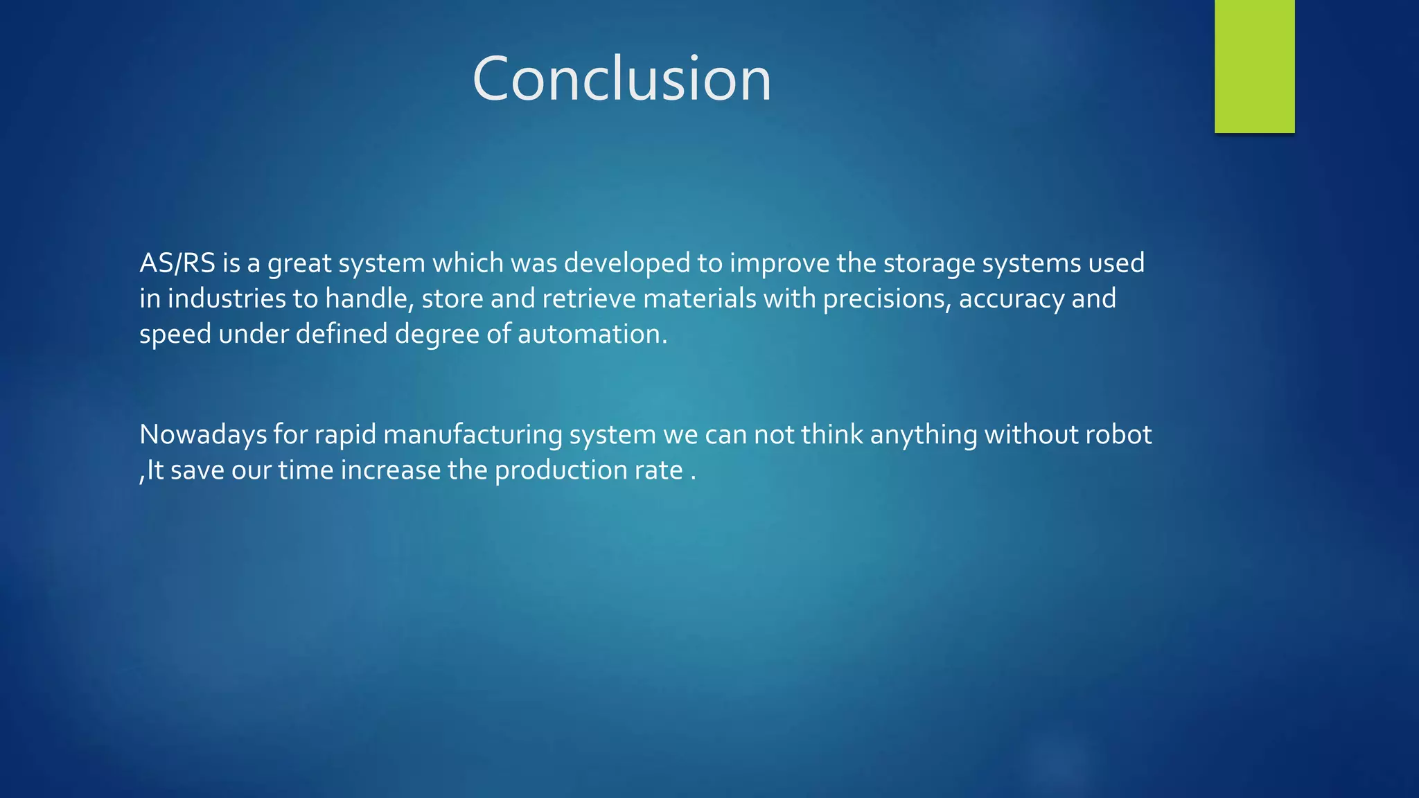 ASRS system and material handling or industrial robots | PPTX