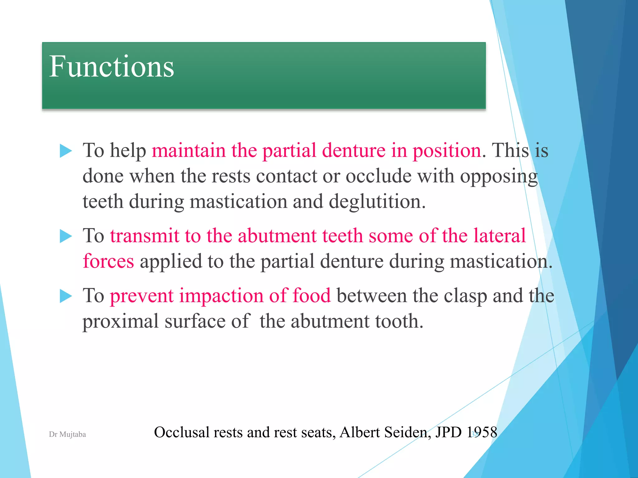 Minor connectors, rests & rests seats In prosthodontics | PPTX