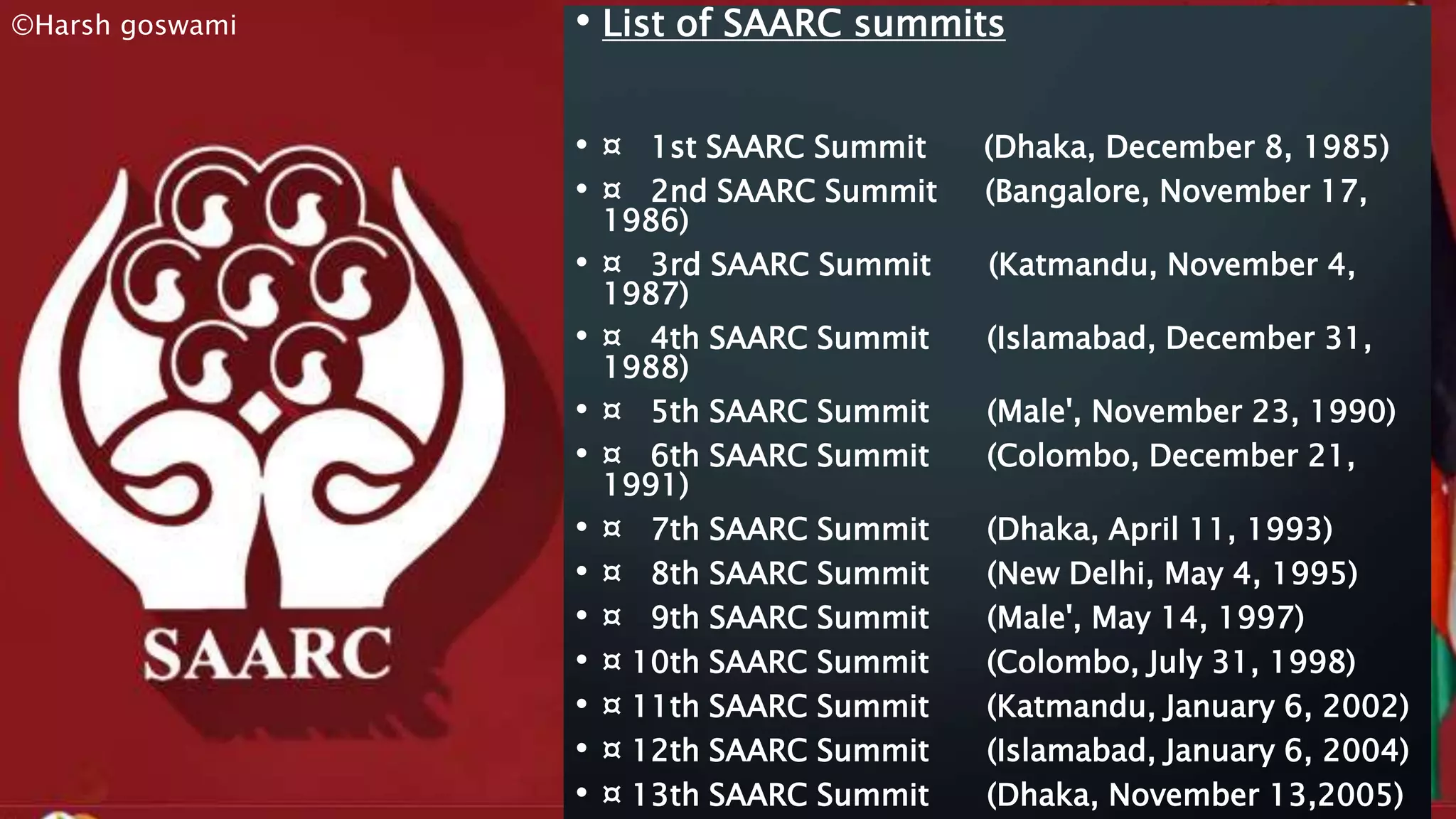 SAARC(South asian asociation of regional cooperation | PPTX