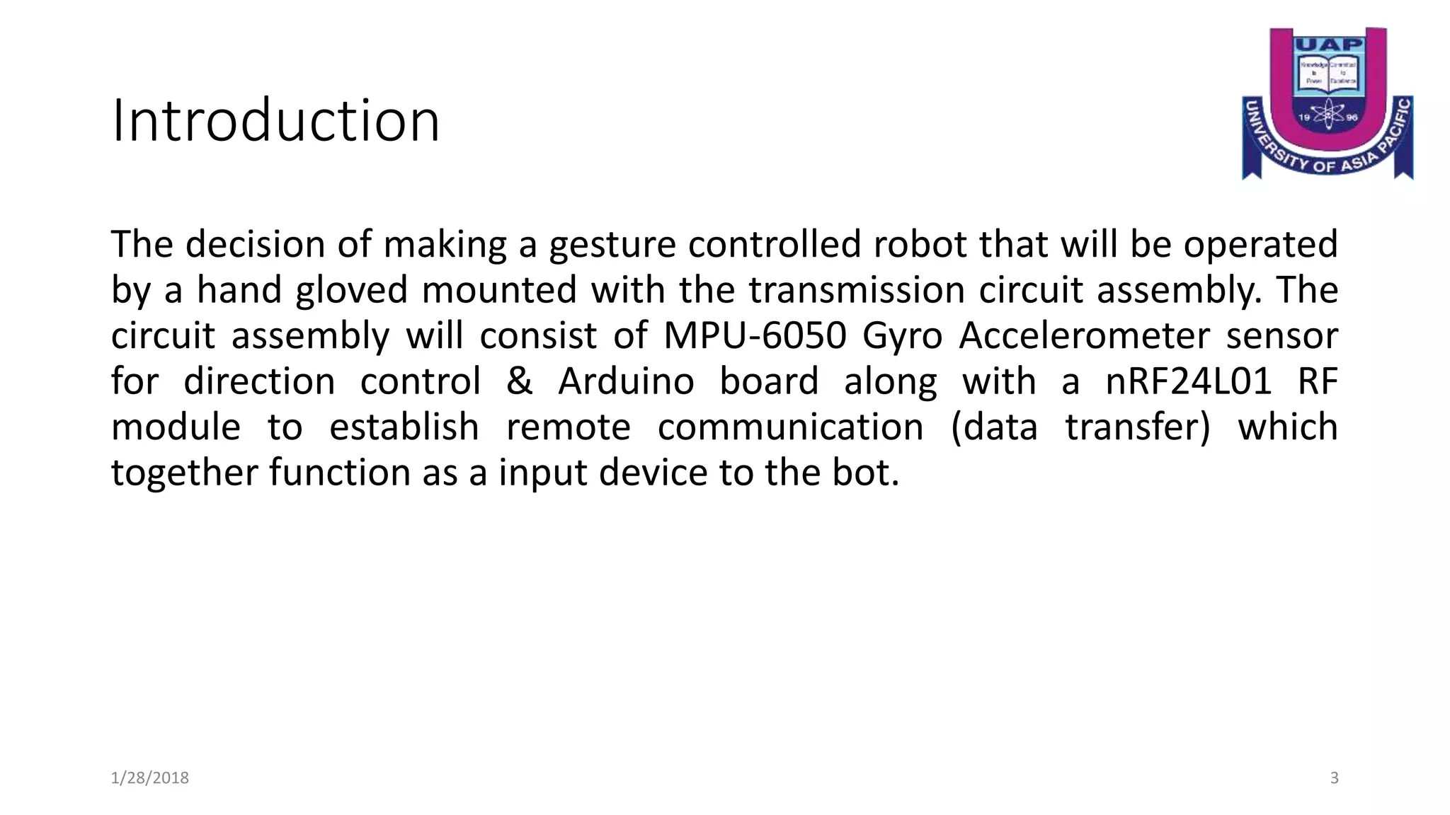 Hand gesture controlled robot with arduino | PPTX