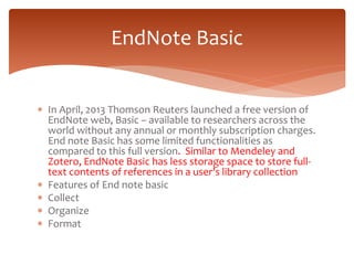 Comparison of selected reference management tools : A View | PPT