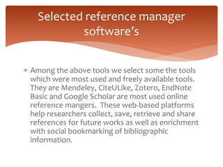 Comparison of selected reference management tools : A View | PPT