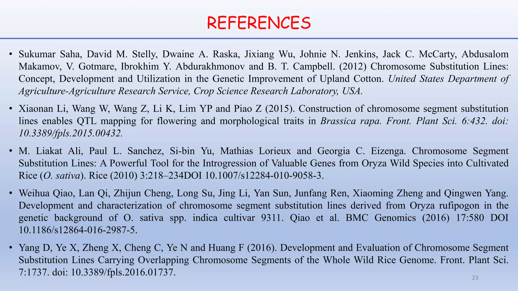 Development of chromosome substitution lines and their utilization in ...