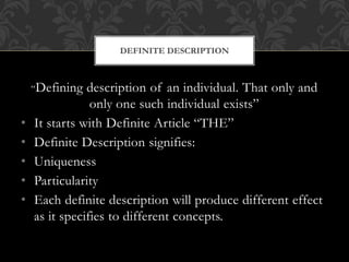 Theory of definite description by Bernard Russell. Frege vs Russell | PPTX