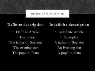 Theory of definite description by Bernard Russell. Frege vs Russell | PPTX