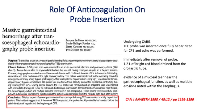 Transesophageal echocardiography complications and probe insertion techniques | PPTX | Ear, Nose ...
