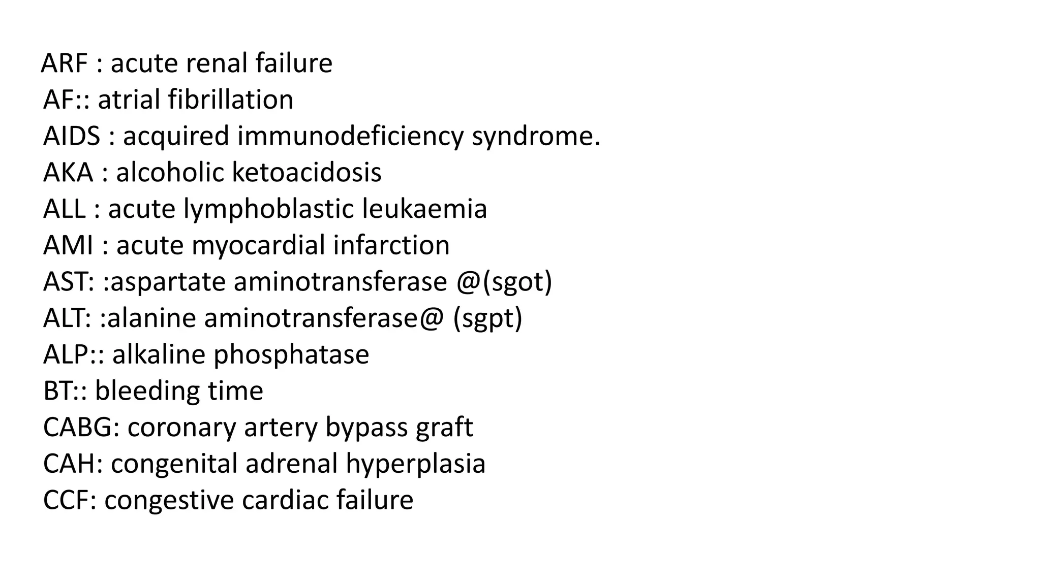 A long chart of medical abbreviations | PPTX