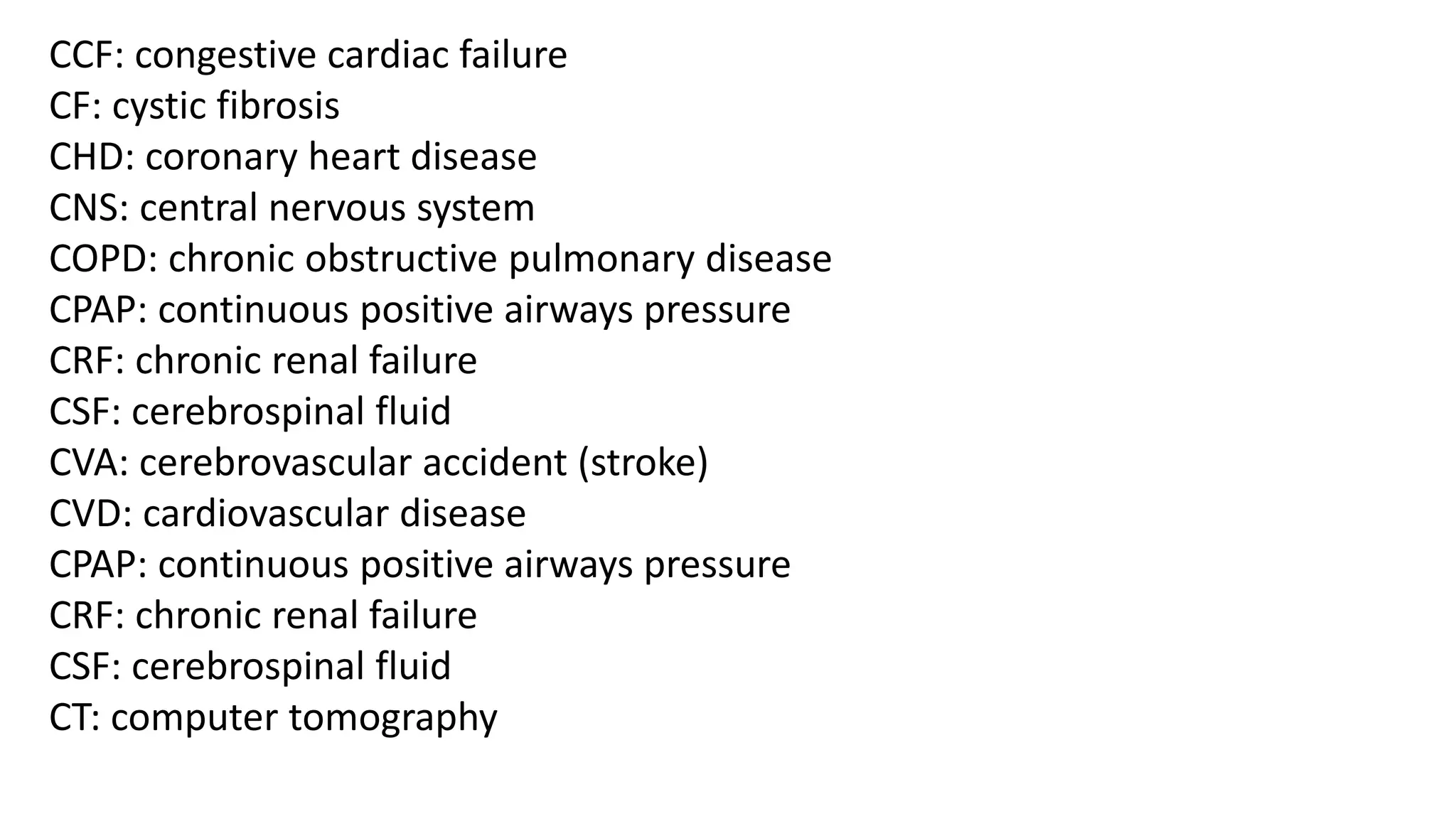 A long chart of medical abbreviations | PPTX