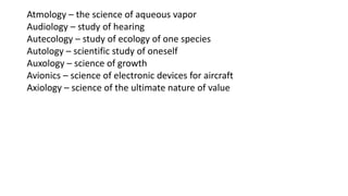 A LONG CHART ON ALL BRANCHES OF SCIENCE & NAMES | PPTX