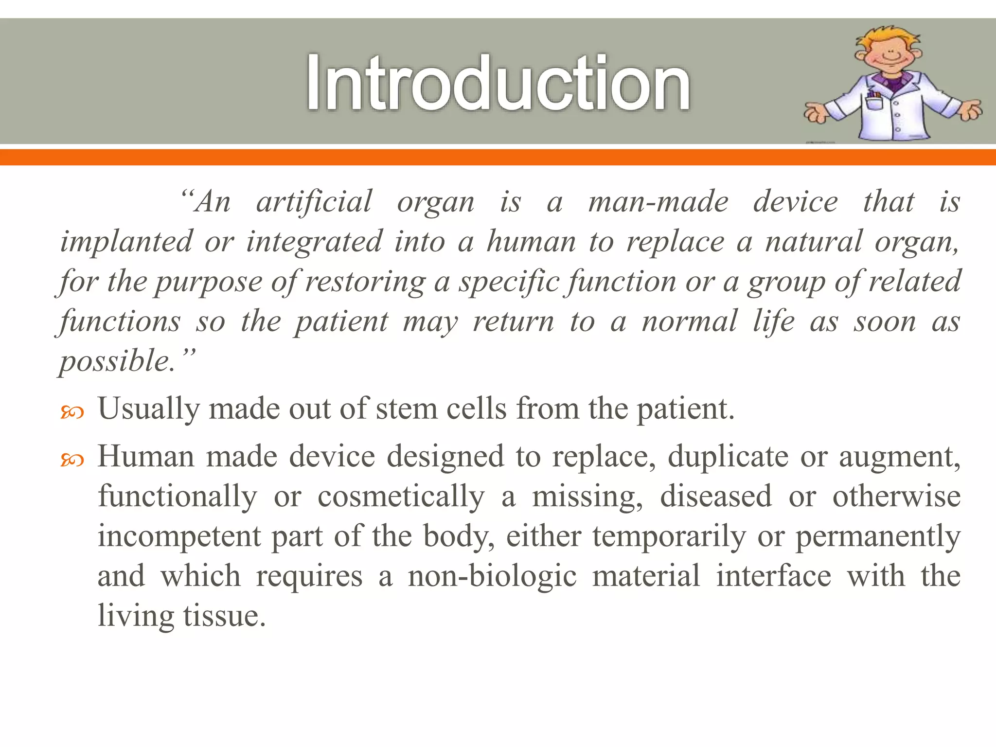 Artificial Organs | PPTX | Surgery | Medical Health