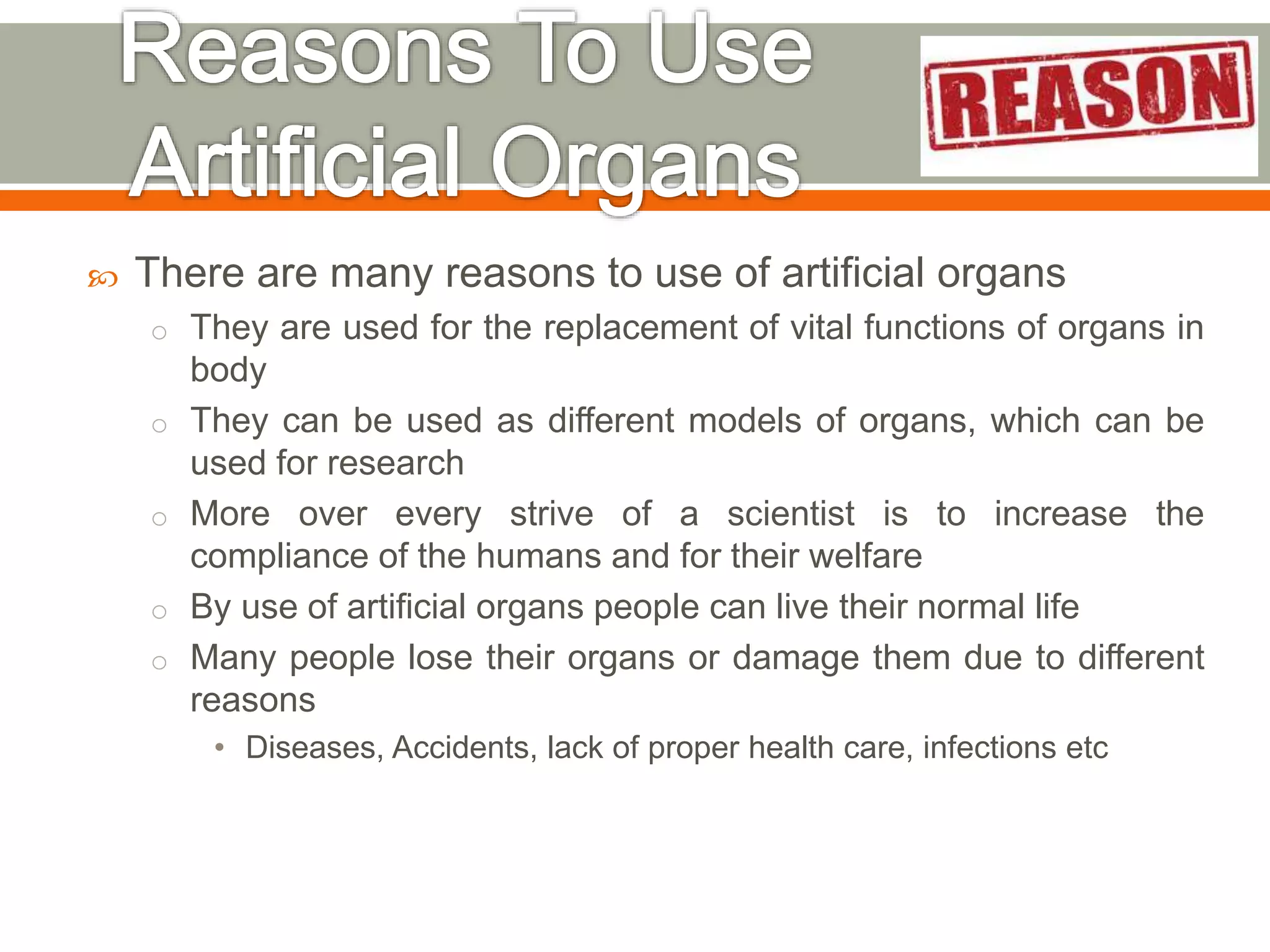 Artificial Organs | PPTX | Surgery | Medical Health