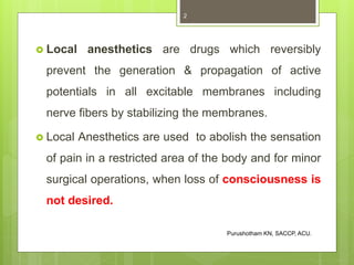 Local Anesthetics by Purushotham KN, SACCP, ACU, 2020-21 | PPTX