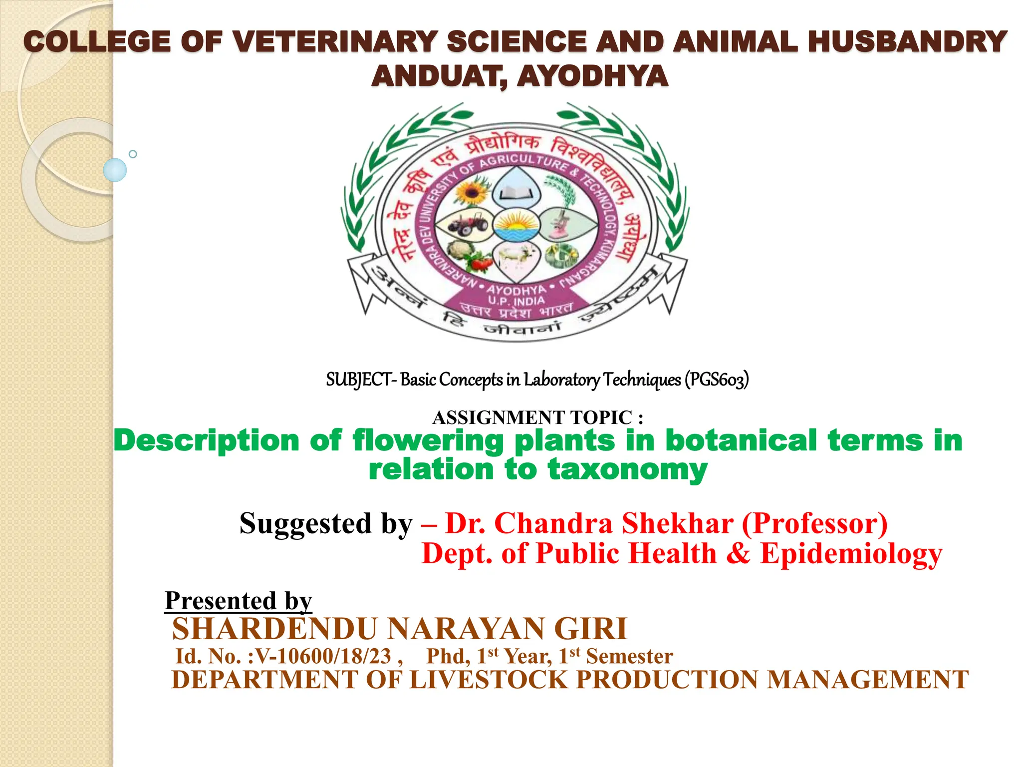 Description of flowering plants in botanical terms in relation to ...