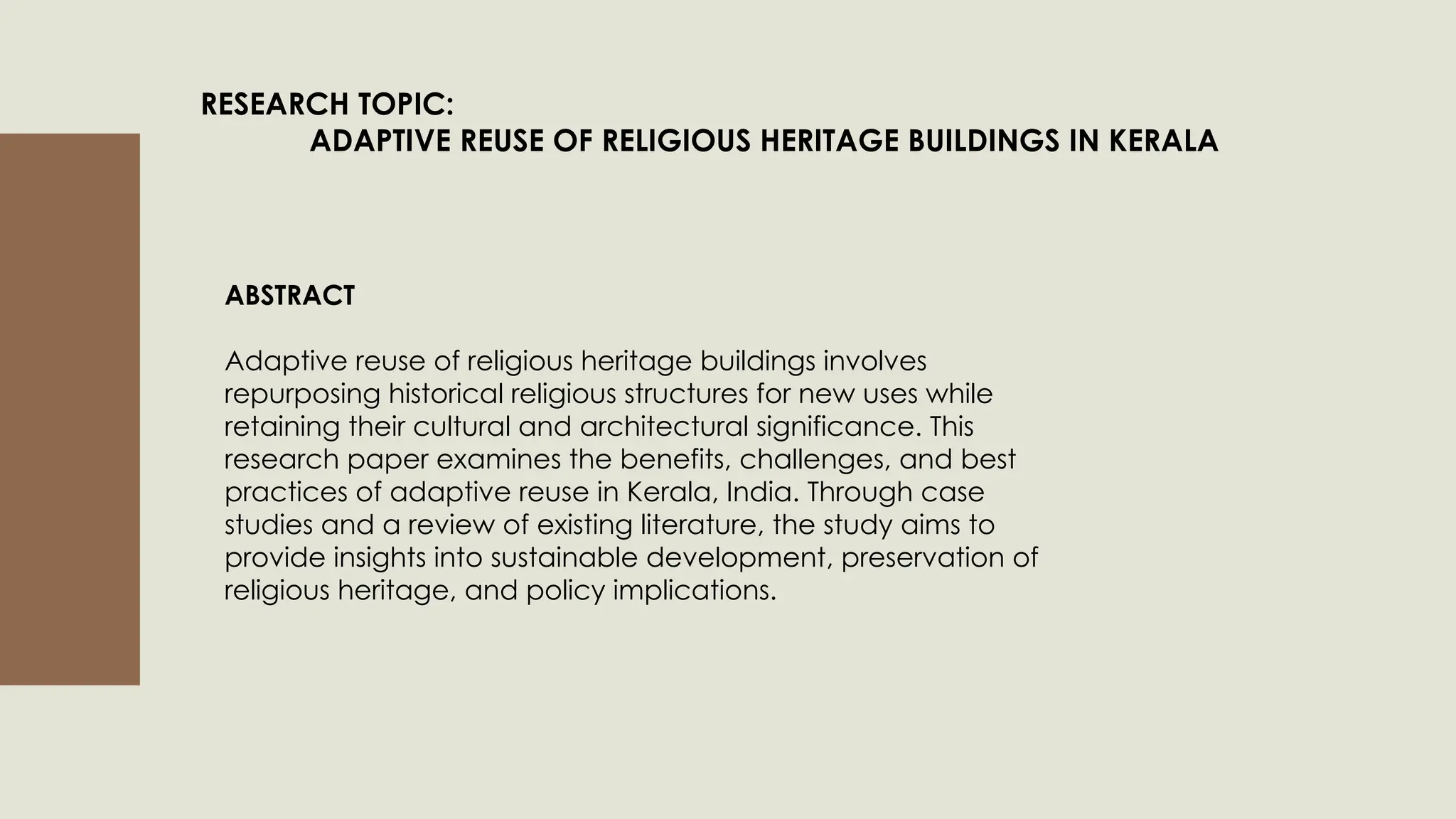 adaptive reuse of religious heritage buildings in Kerala | PPTX