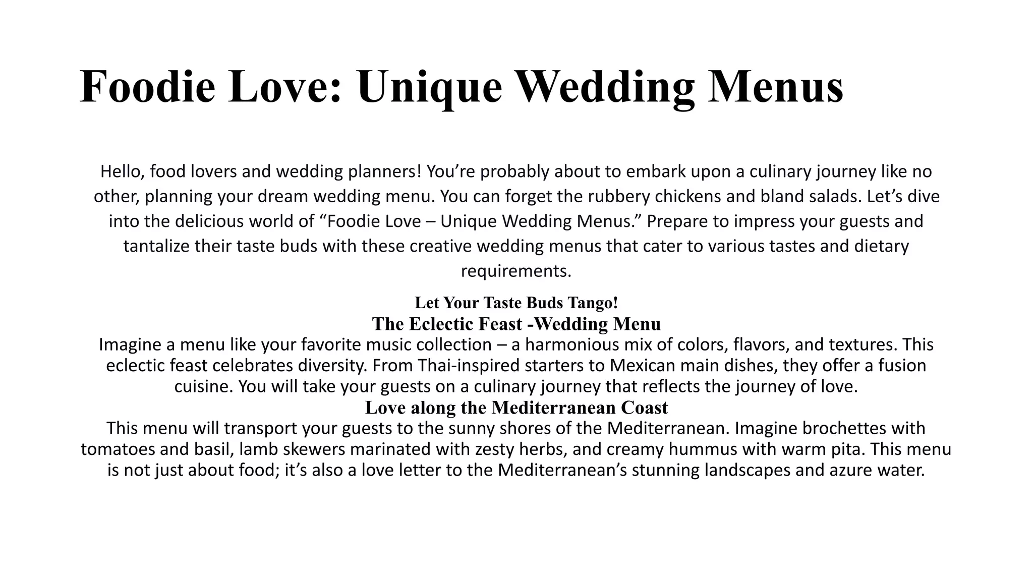 Foodie Love: Unique Wedding Menus | PPTX