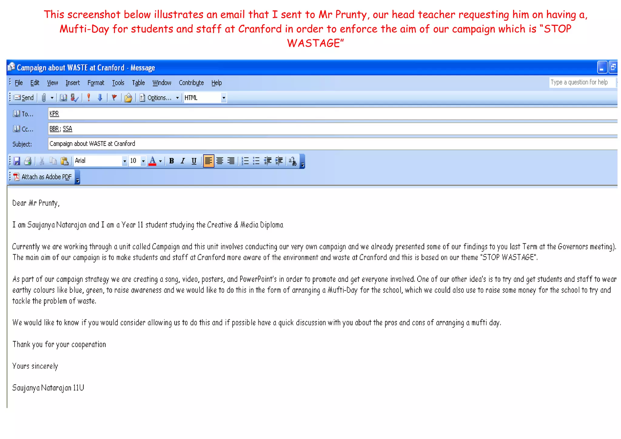 Email - To the Headteacher about our Campaign | DOC