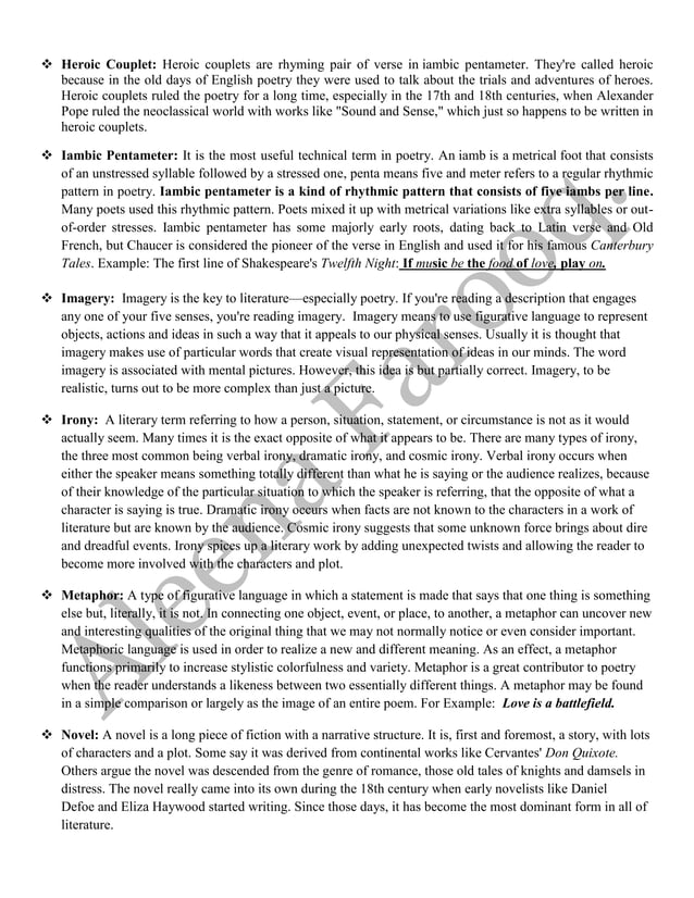 Glossary of Literary terms. | PDF