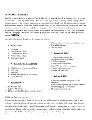 Applied Linguistics - Acquisition Barriers and the principles of ...